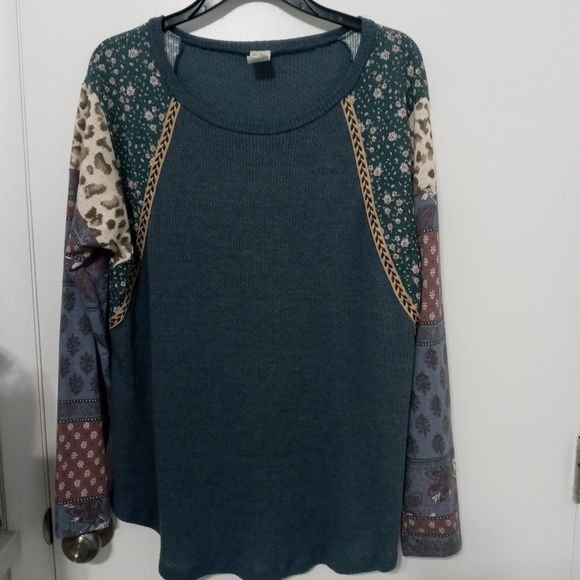 7th Ray | Tops | 7th Ray Long Sleeve Thermal Shirt W Patchwork Peasant ...